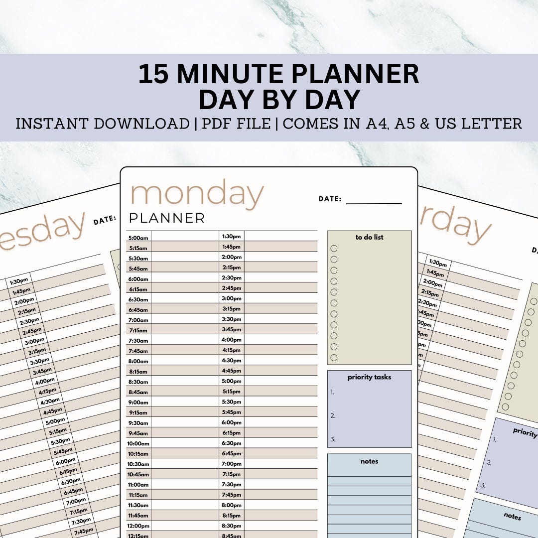 15 Minute Weekly Planner | 15 Minute Planner | 15 Minutes Planner ...