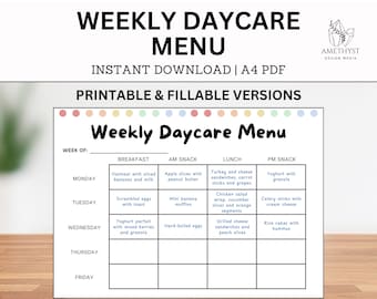 Daycare Weekly Menu | Daycare Meal Plan | Family Meal Planner | Home ...