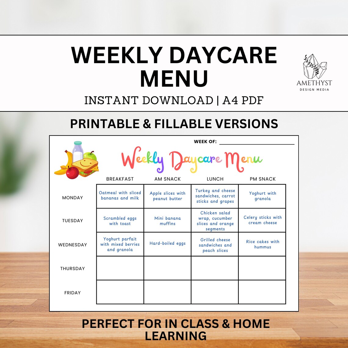 Daycare Weekly Menu | Daycare Meal Plan | Family Meal Planner | Home ...
