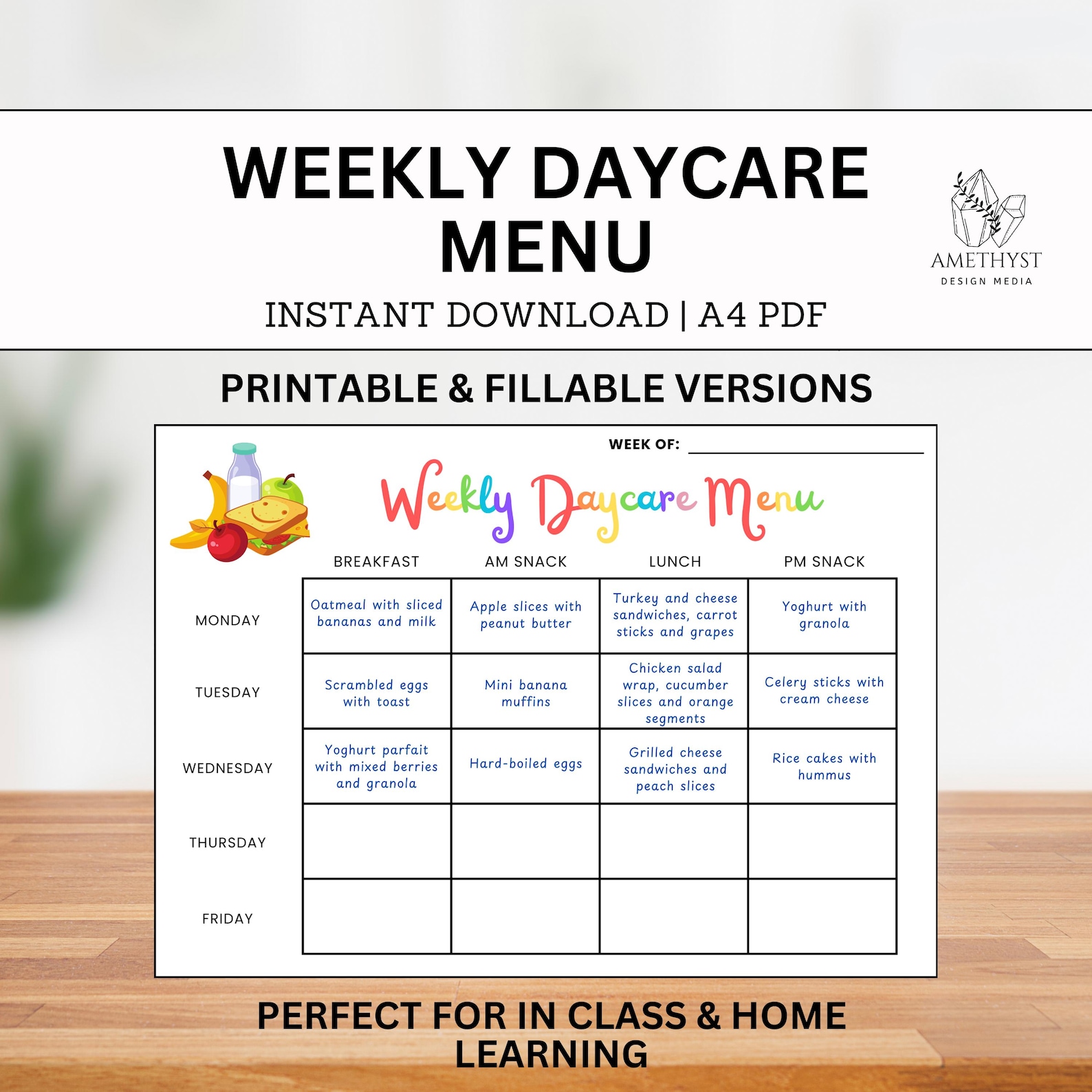Daycare Weekly Menu | Daycare Meal Plan | Family Meal Planner | Home ...