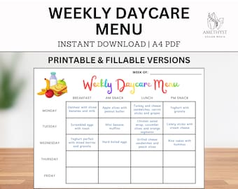 Daycare Weekly Menu | Daycare Meal Plan | Family Meal Planner | Home ...