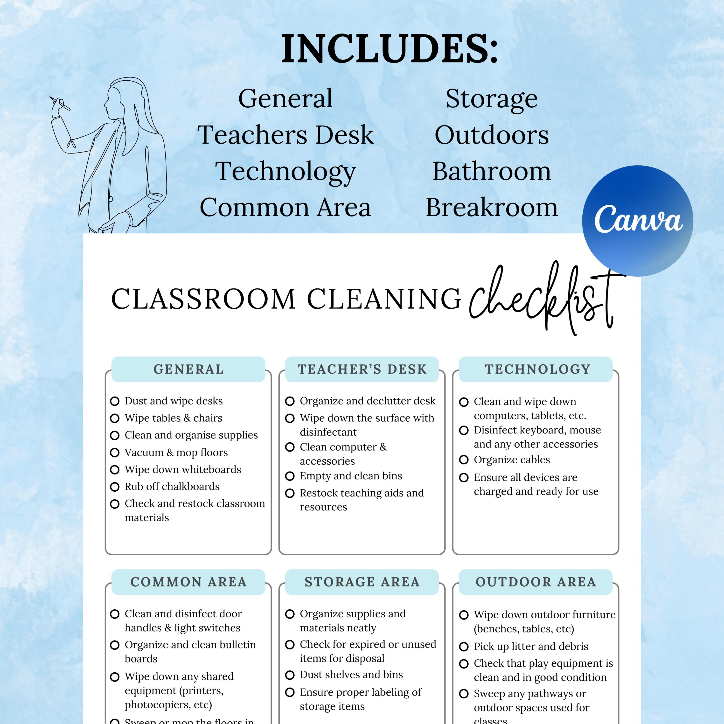 Classroom Cleaning Checklist | Cleaning Checklist | Classroom Cleaning ...