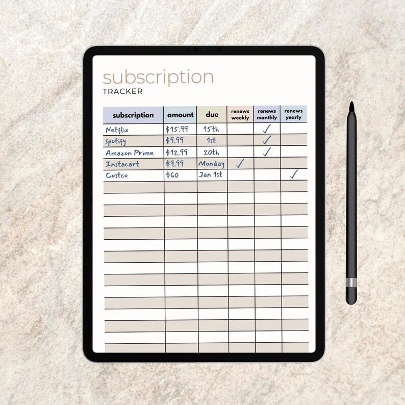 Subscription Tracker Printable | Subscription Log | Membership Tracker ...