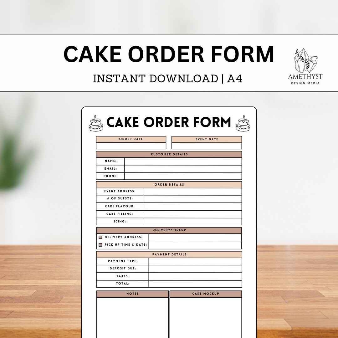 Cake Order Form Template | Cake Order Invoice | Bakery Order Form ...