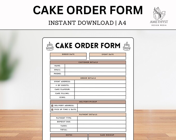 Editable Cake Order Form, Printable Bakery Order Form, Custom Order ...