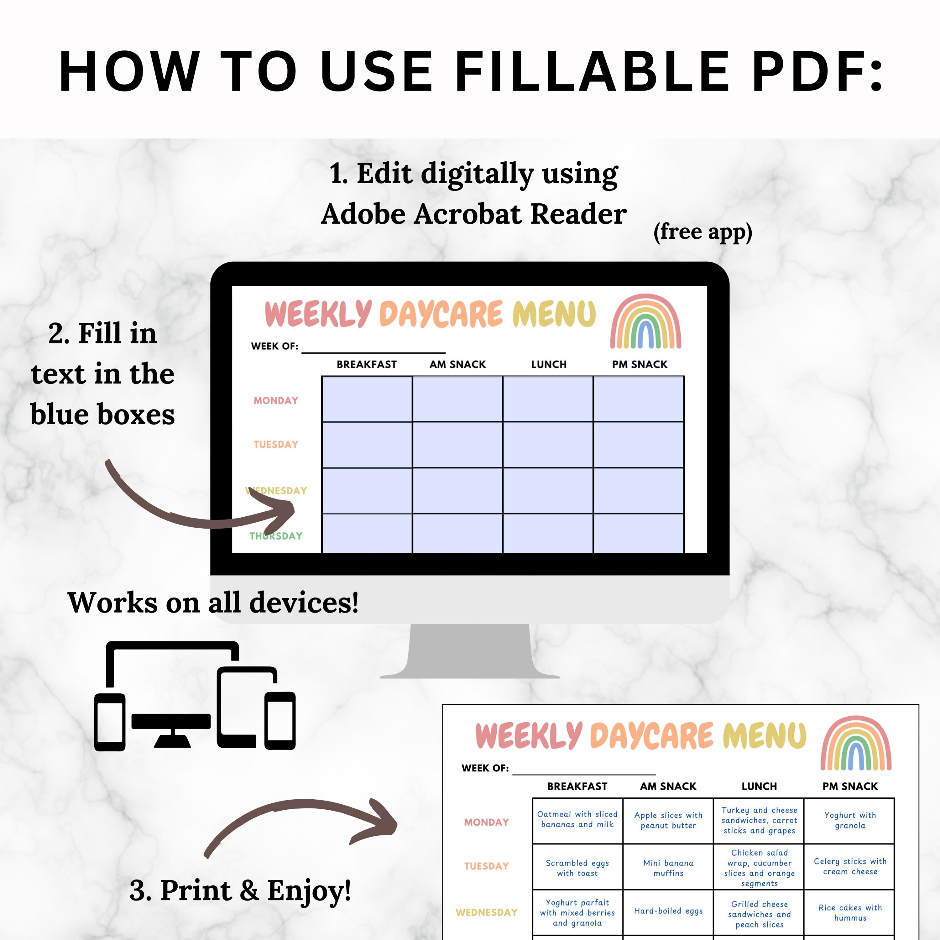 Daycare Weekly Menu | Daycare Meal Plan | Family Meal Planner | Home ...
