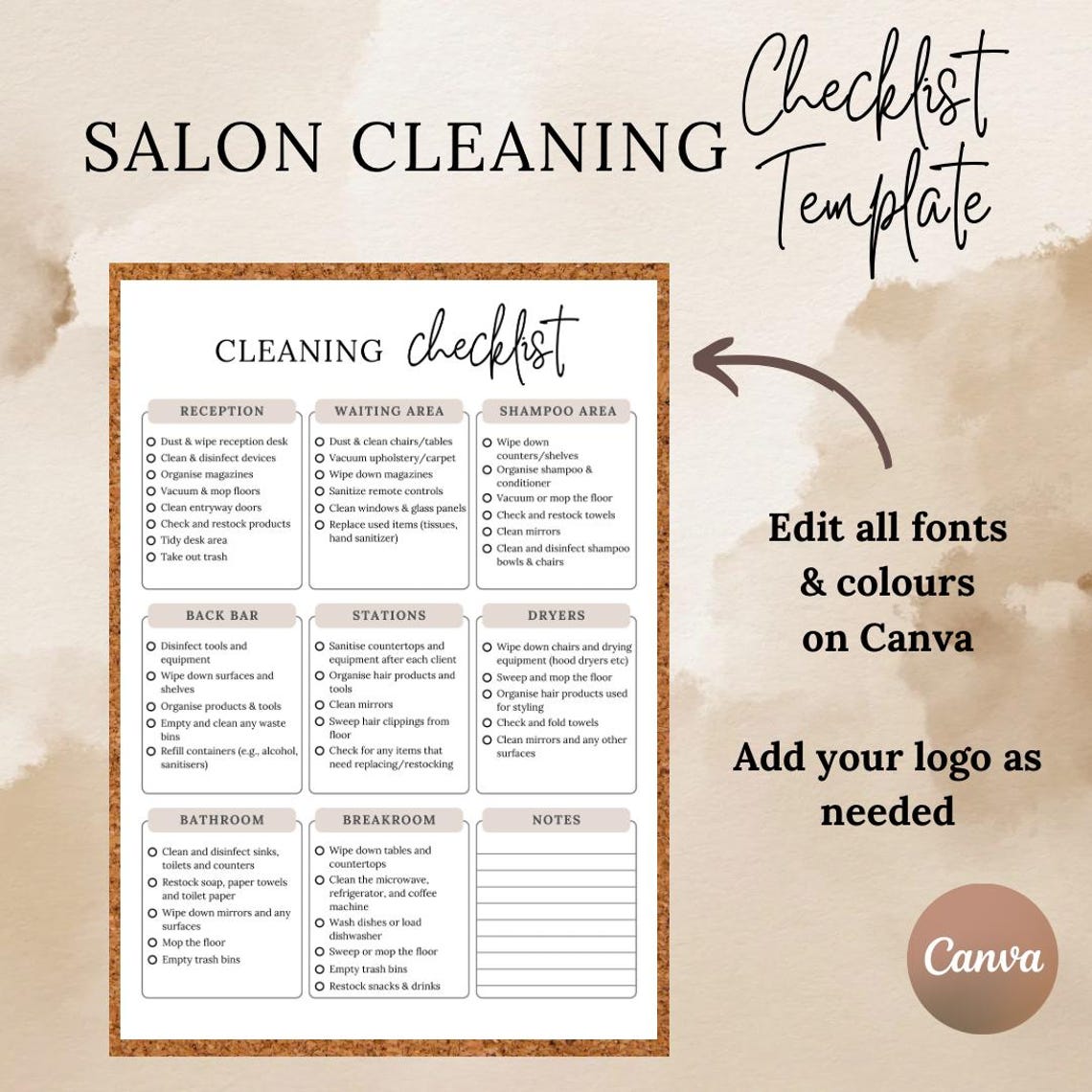 Hair Salon Cleaning Checklist | Cleaning Checklist Canva Template ...