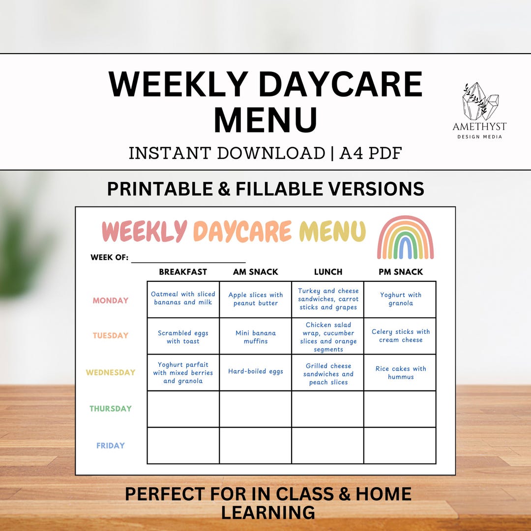 Daycare Weekly Menu | Daycare Meal Plan | Family Meal Planner | Home ...