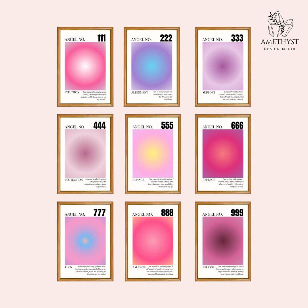 Aura Poster Bundle Angel Number 111 to 999 Print Wall Poster Zen Wall ...