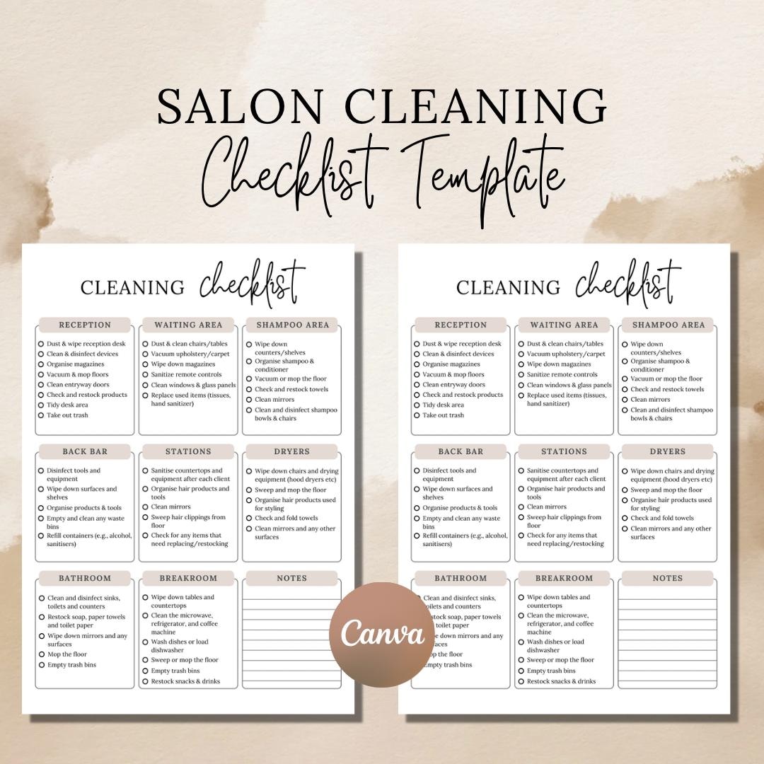 Hair Salon Cleaning Checklist | Cleaning Checklist Canva Template ...