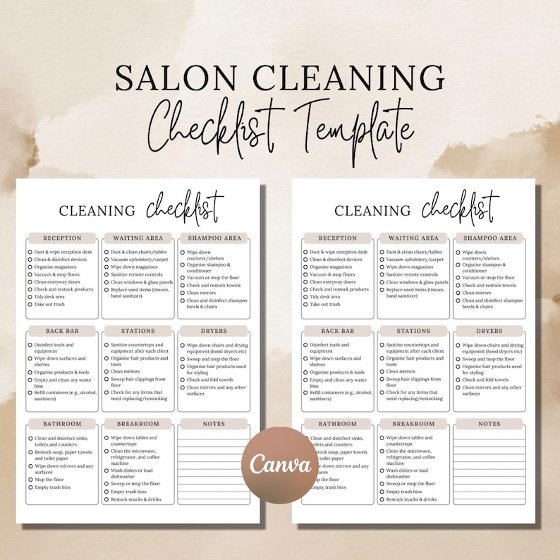 Hair Salon Cleaning Checklist | Cleaning Checklist Canva Template ...