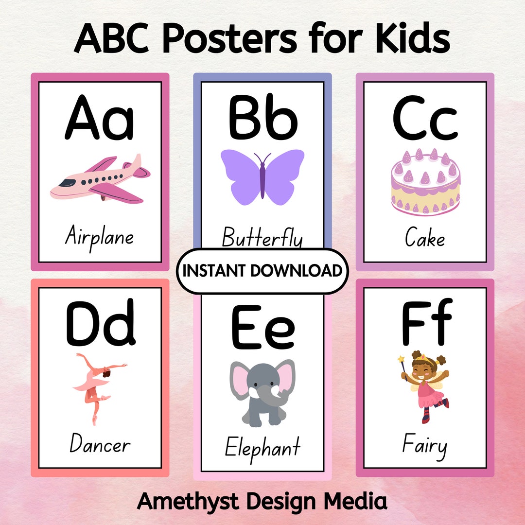 ABC Wall Posters Pink - Alphabet Learning - Educational Wall Art ...