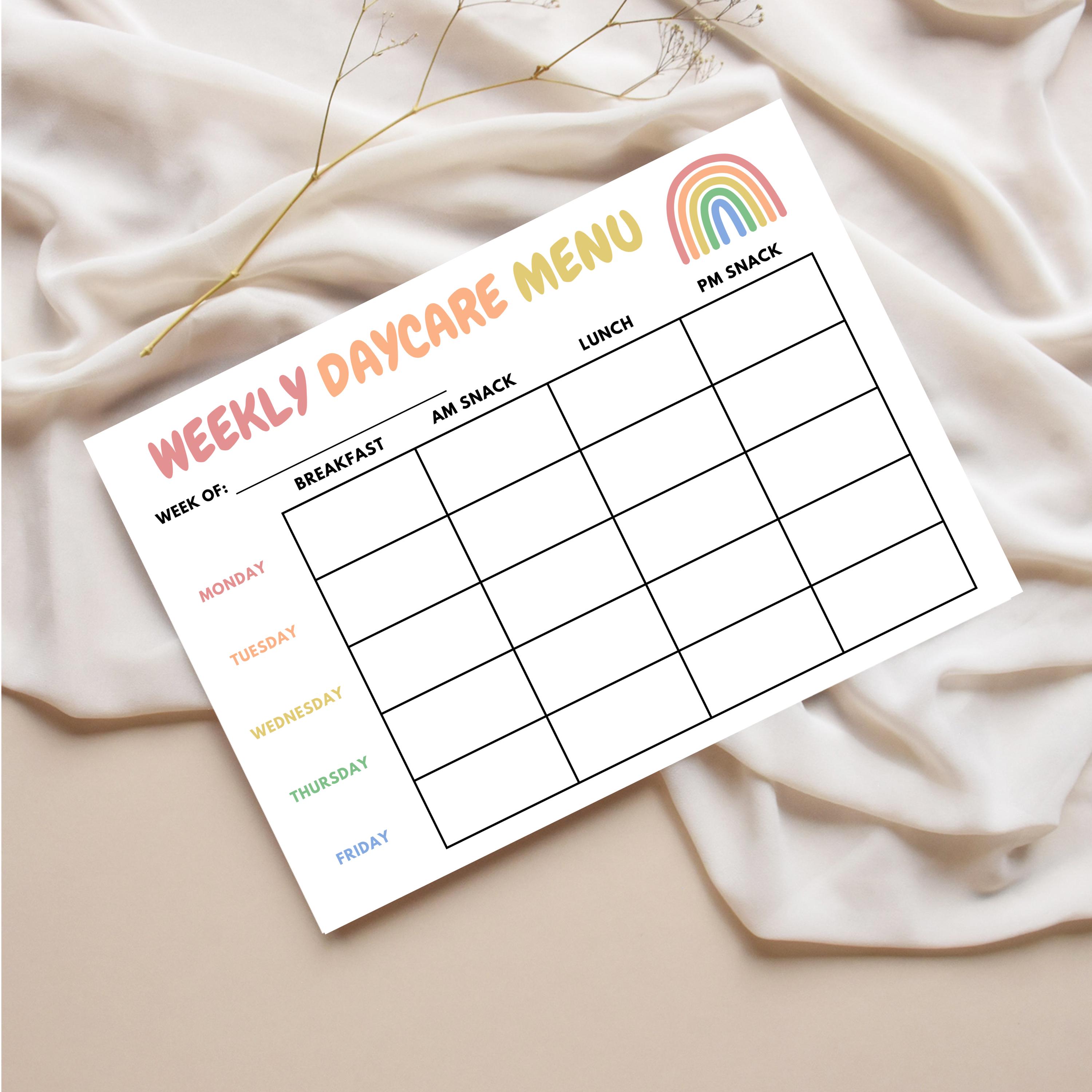 Daycare Weekly Menu | Daycare Meal Plan | Family Meal Planner | Home ...