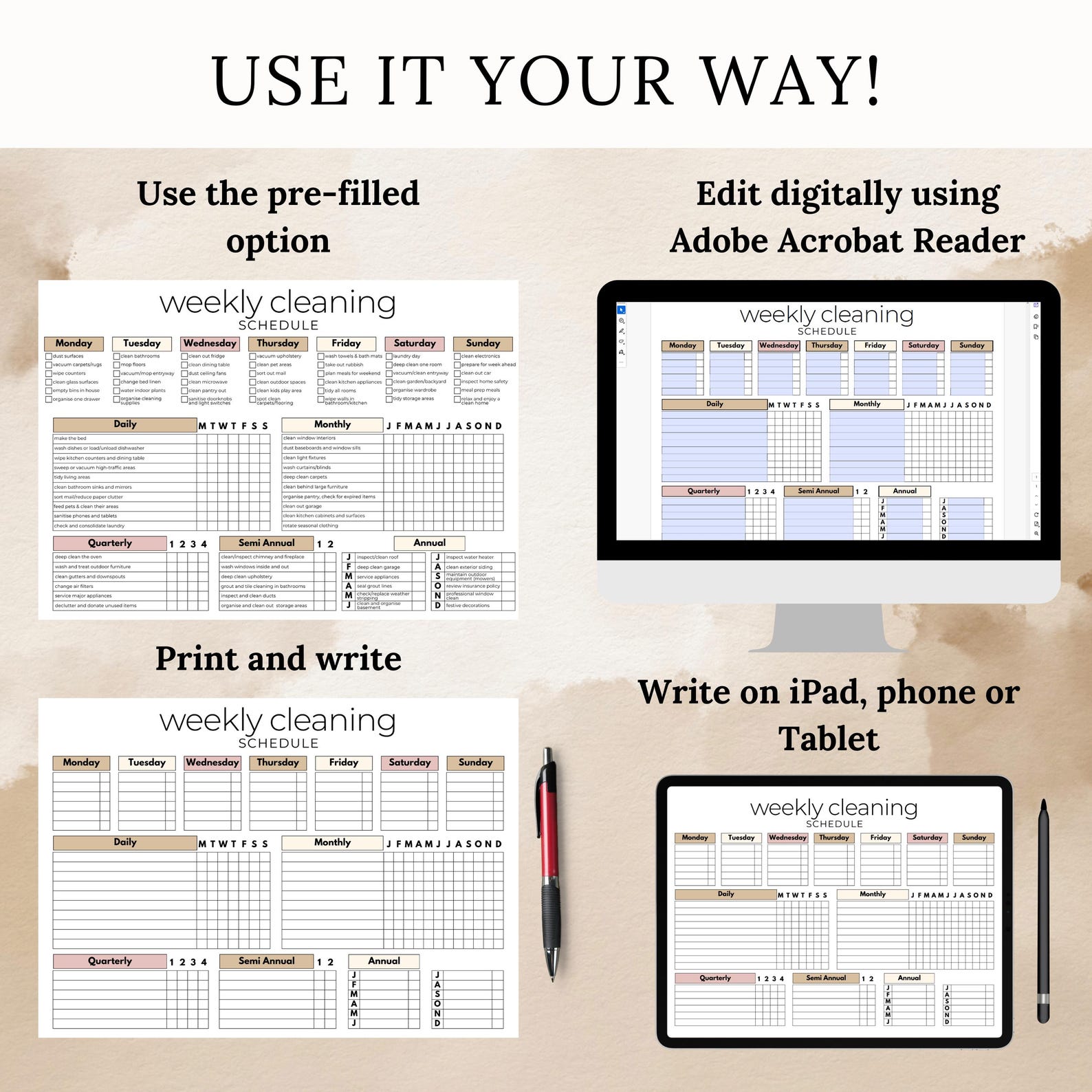 EDITABLE Cleaning Checklist | Aesthetic | Cleaning Schedule | Cleaning ...