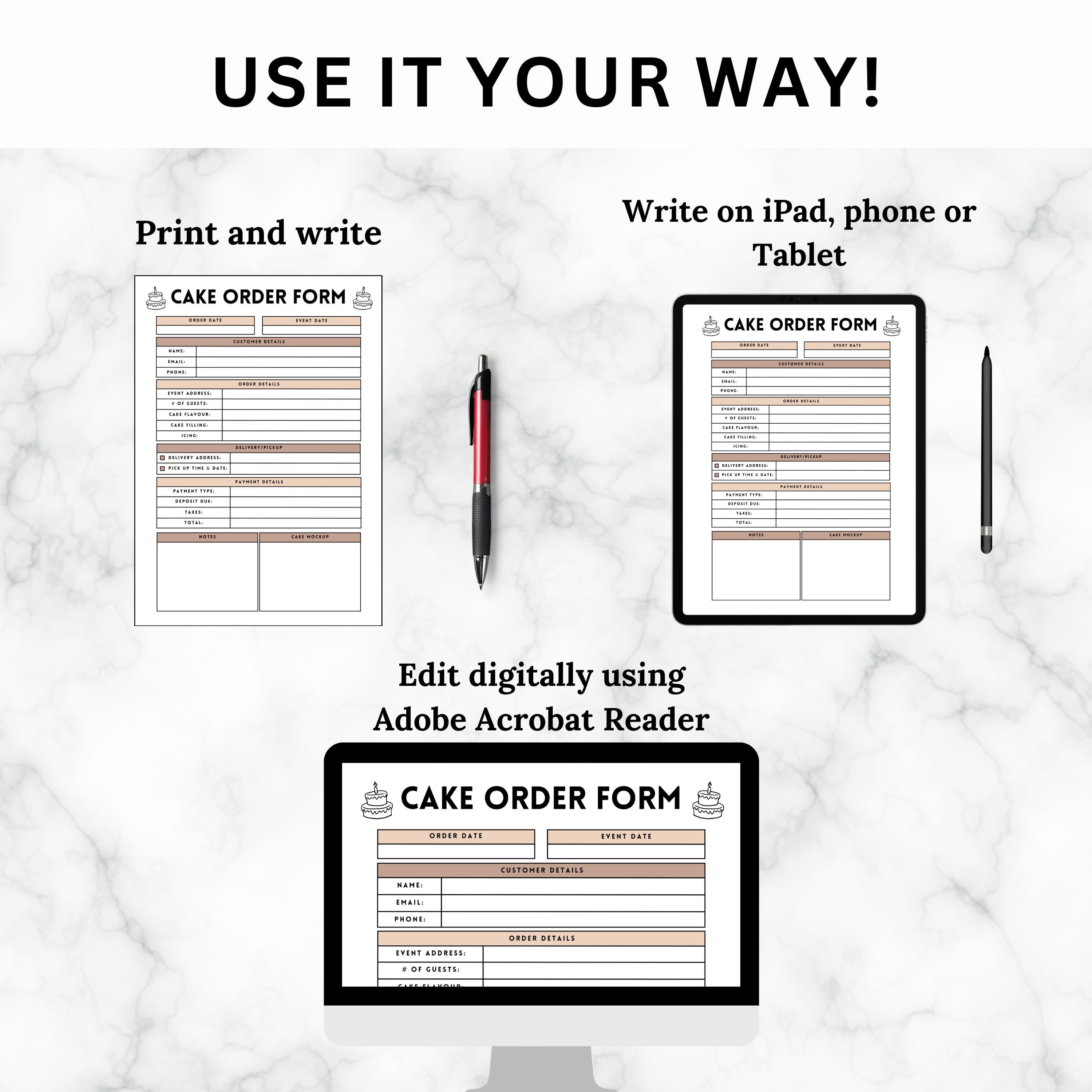 Cake Order Form Template | Cake Order Invoice | Bakery Order Form ...