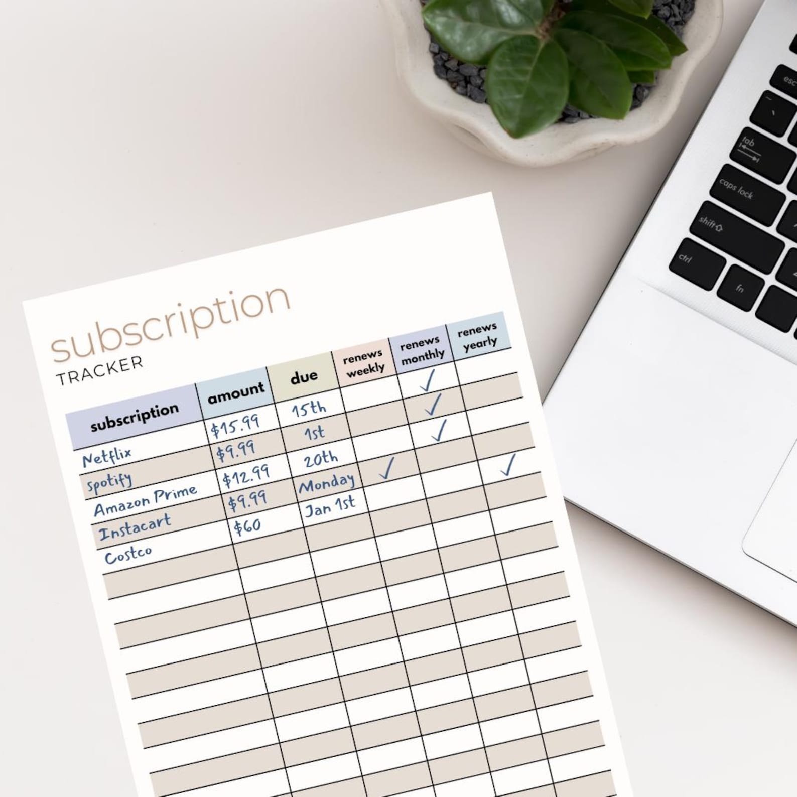 Subscription Tracker Printable | Subscription Log | Membership Tracker ...