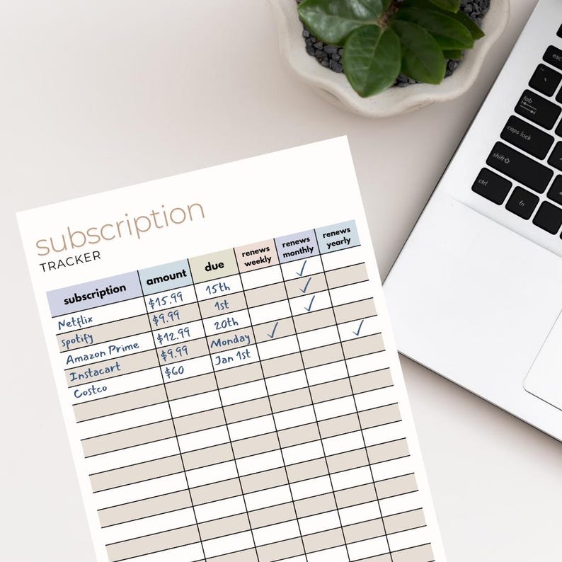 Subscription Tracker Printable | Subscription Log | Membership Tracker ...