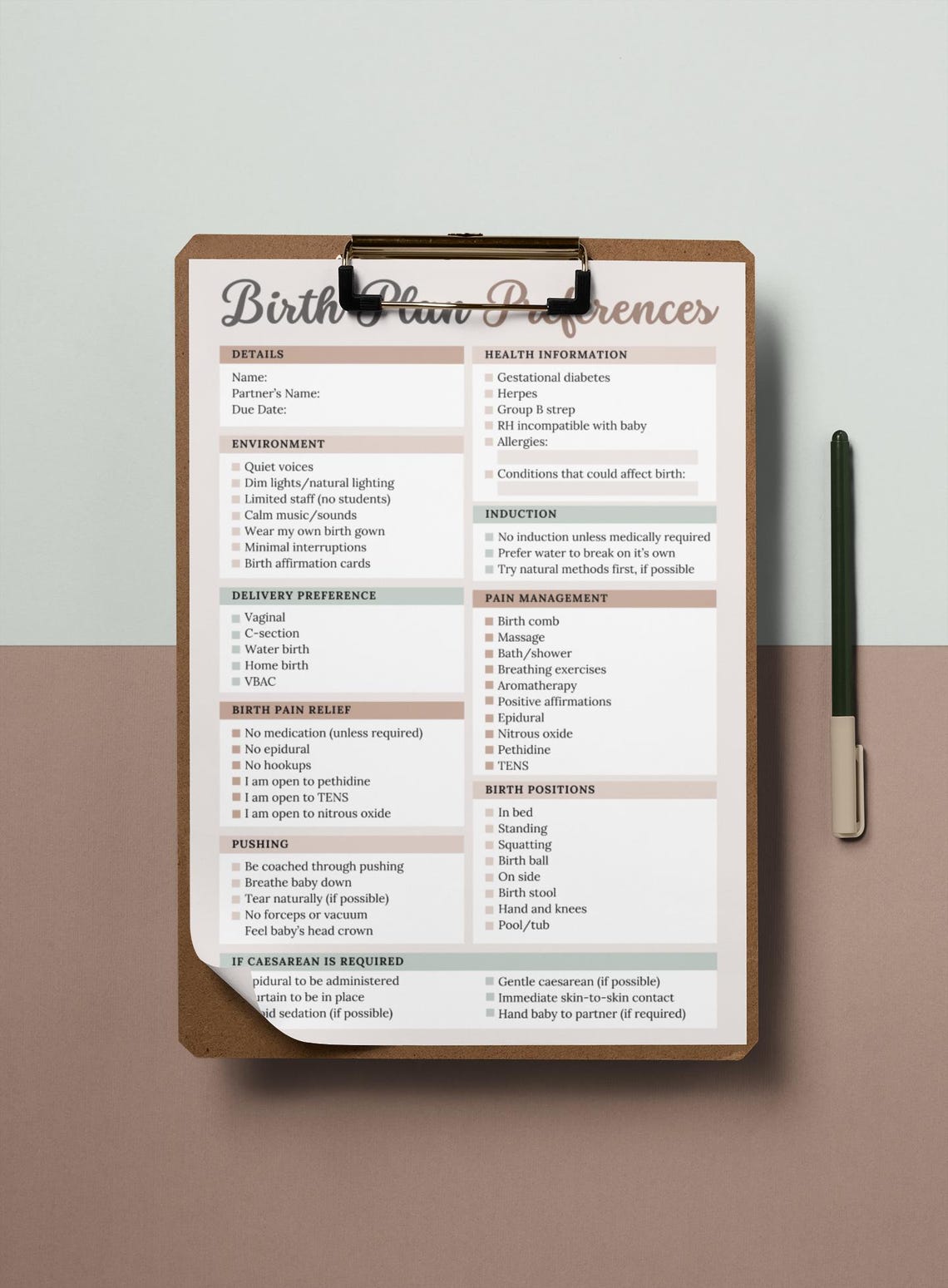 Editable Birth Plan Template | Visual Birth Plan | Labor & Delivery ...