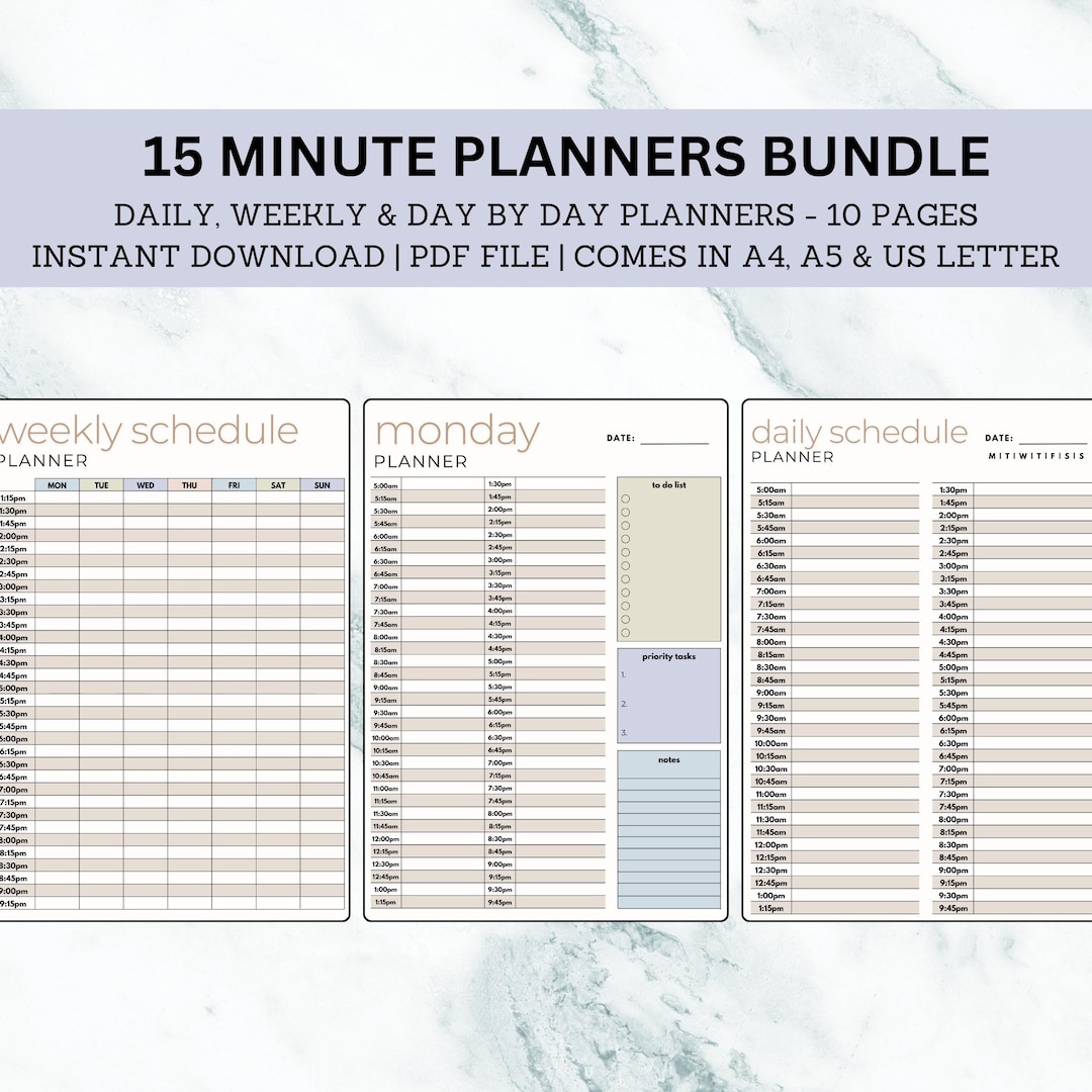 15 Minute Planner Bundle | 15 Minutes Planner | Hourly Planner | Task ...
