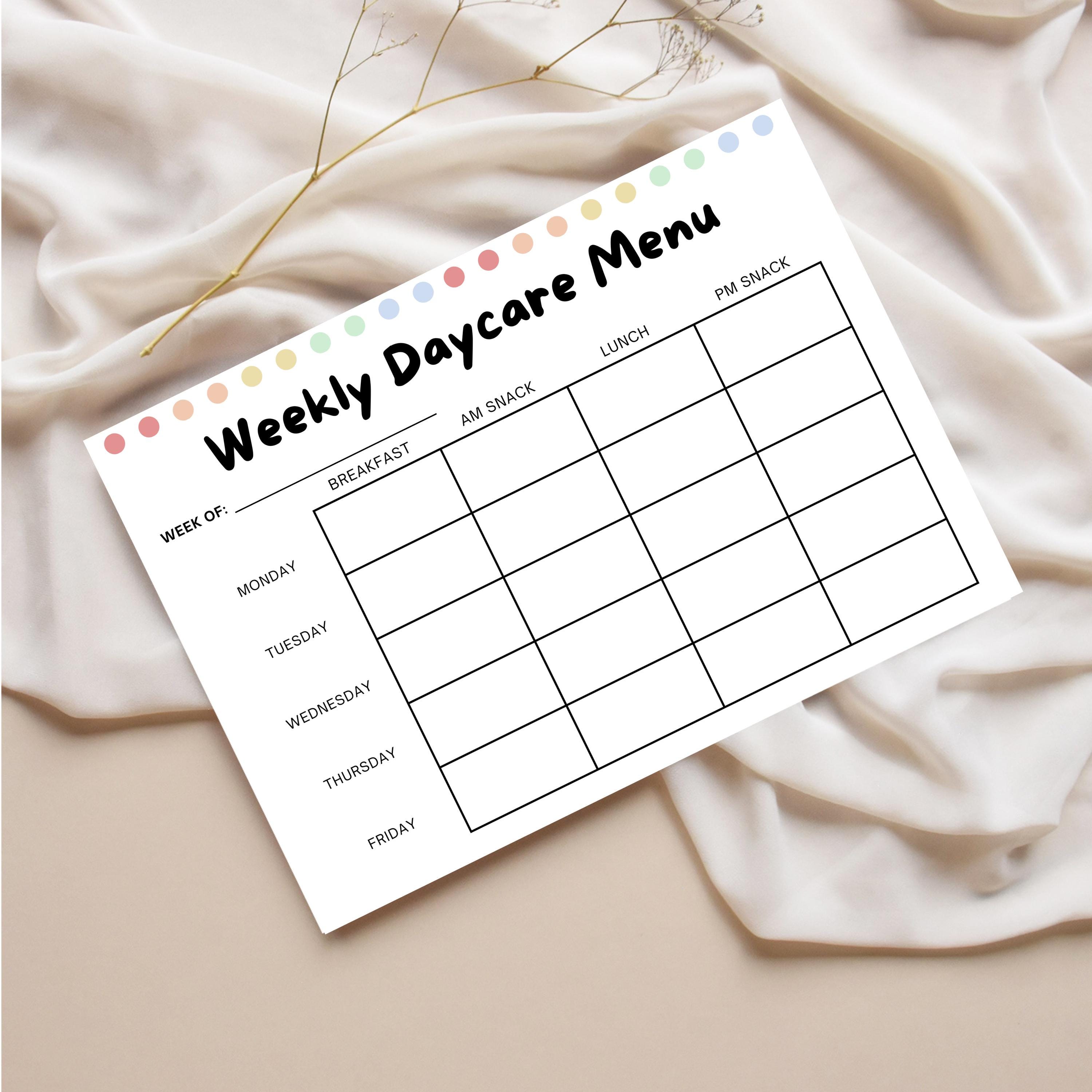 Daycare Weekly Menu | Daycare Meal Plan | Family Meal Planner | Home ...
