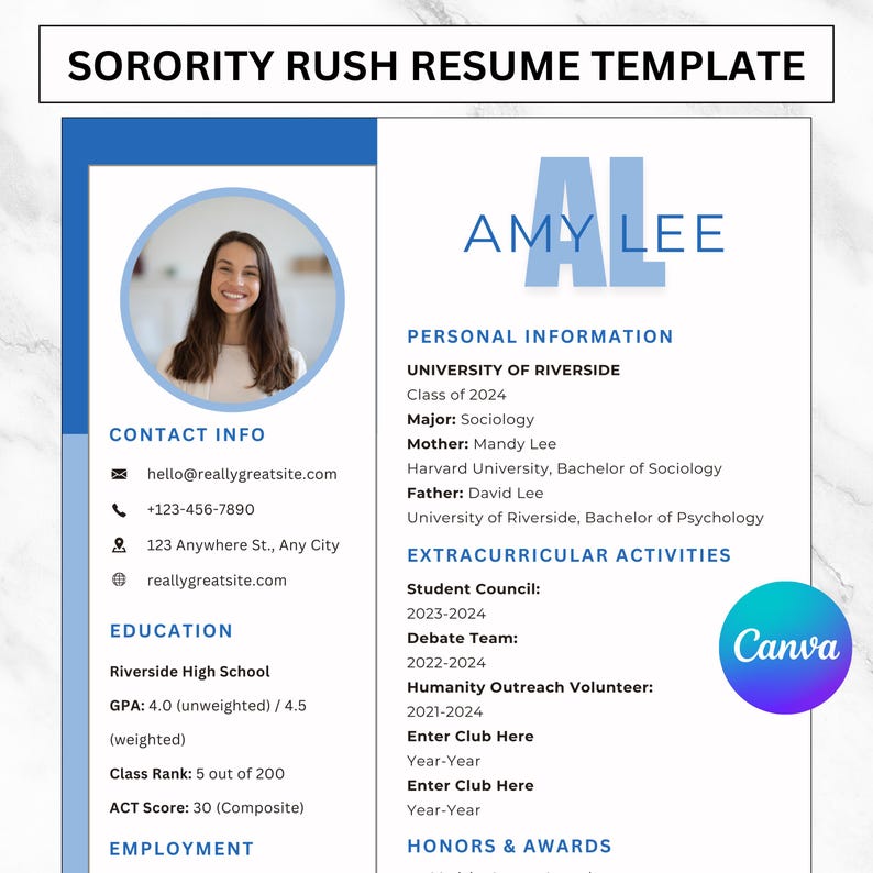 Sorority Resume Template Sorority Cover Letter Sorority Recruitment Professional Resume Instant ...