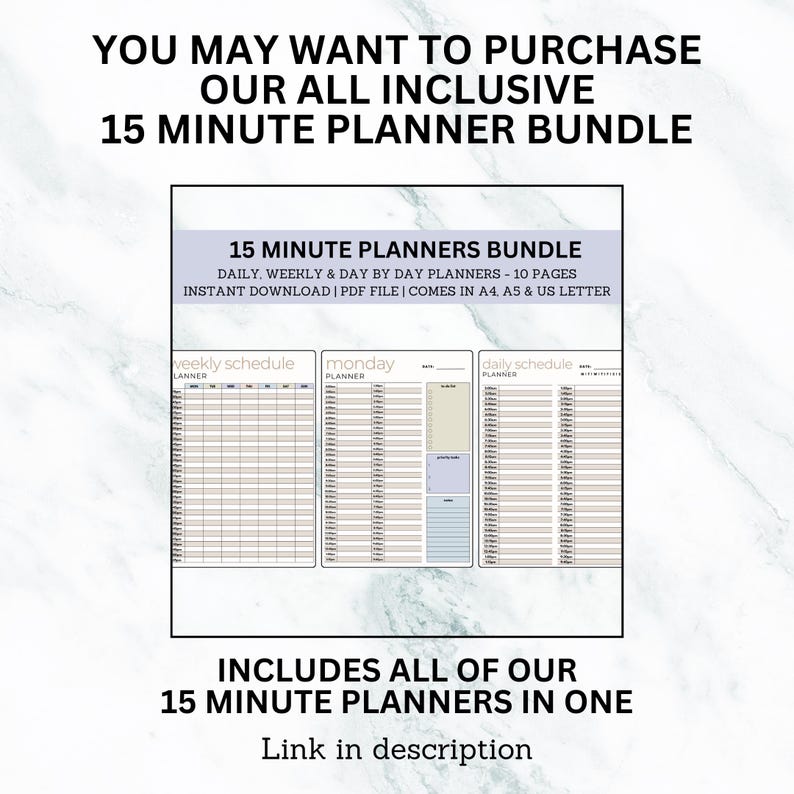 15 Minute Planner | Daily Schedule | 15 Minutes Planner | Hourly ...
