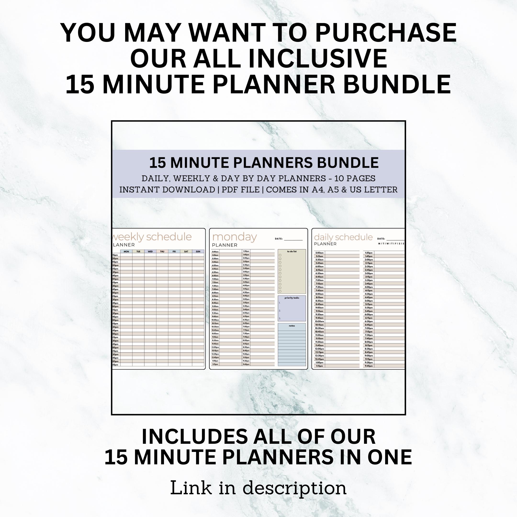 15 Minute Planner | Daily Schedule | 15 Minutes Planner | Hourly ...