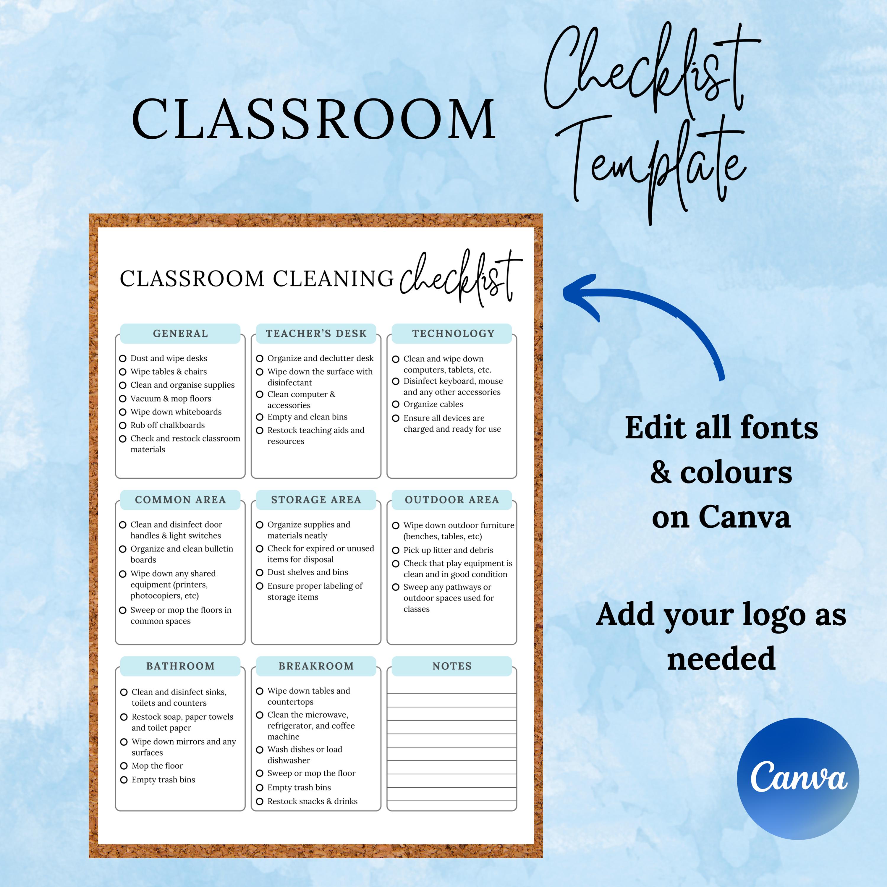Classroom Cleaning Checklist | Cleaning Checklist | Classroom Cleaning ...