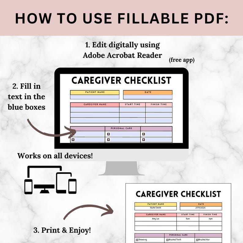 Caregiver Checklist Printable | Caregiver Daily Log | Caregiver Daily ...