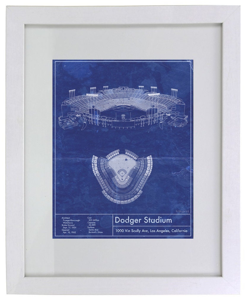 Los Angeles Dodger Stadium vintage style blueprint art. Sizes | Etsy