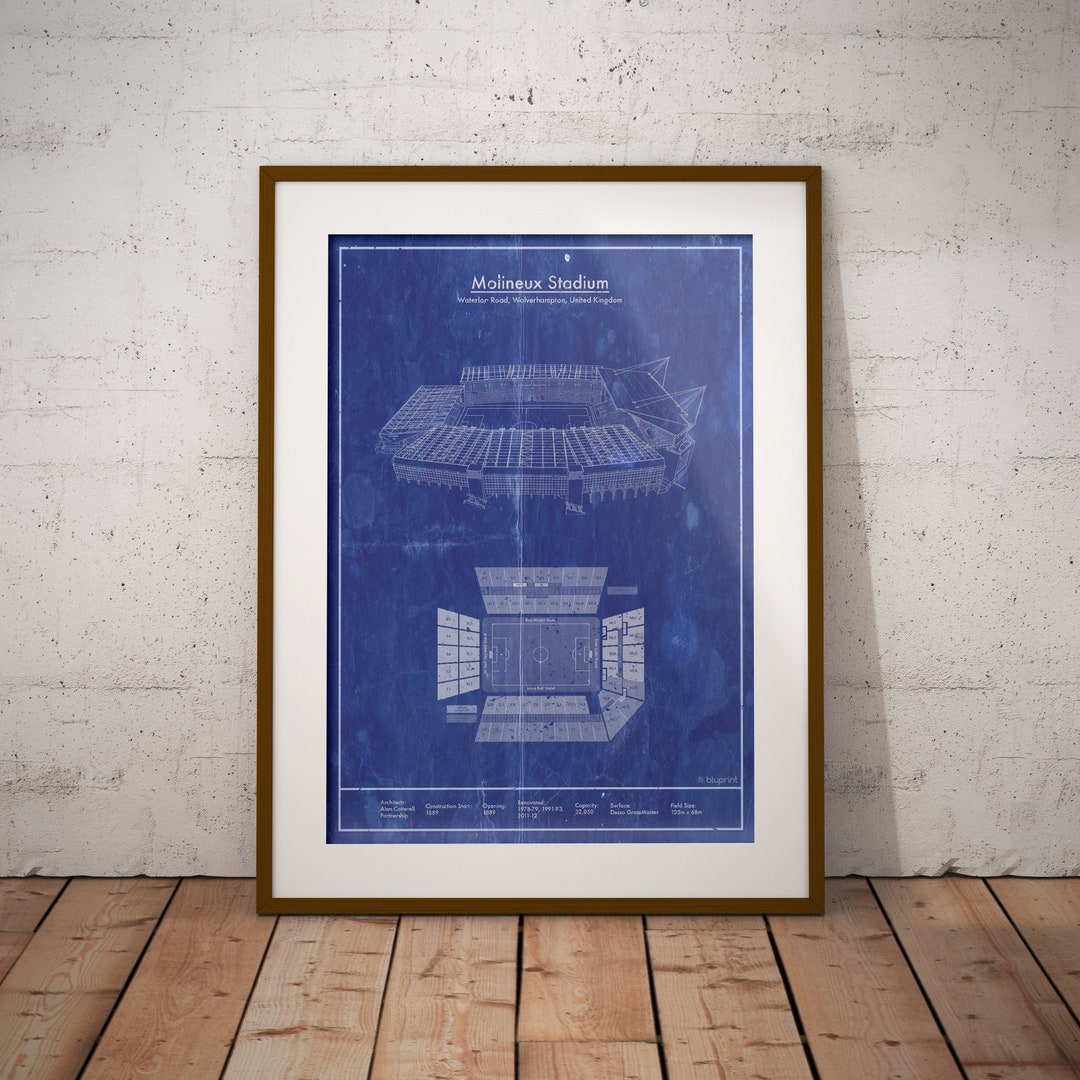 Wolverhampton Molineux Stadium Blueprint Art. Sizes 5x7 to 24x36 Framed ...