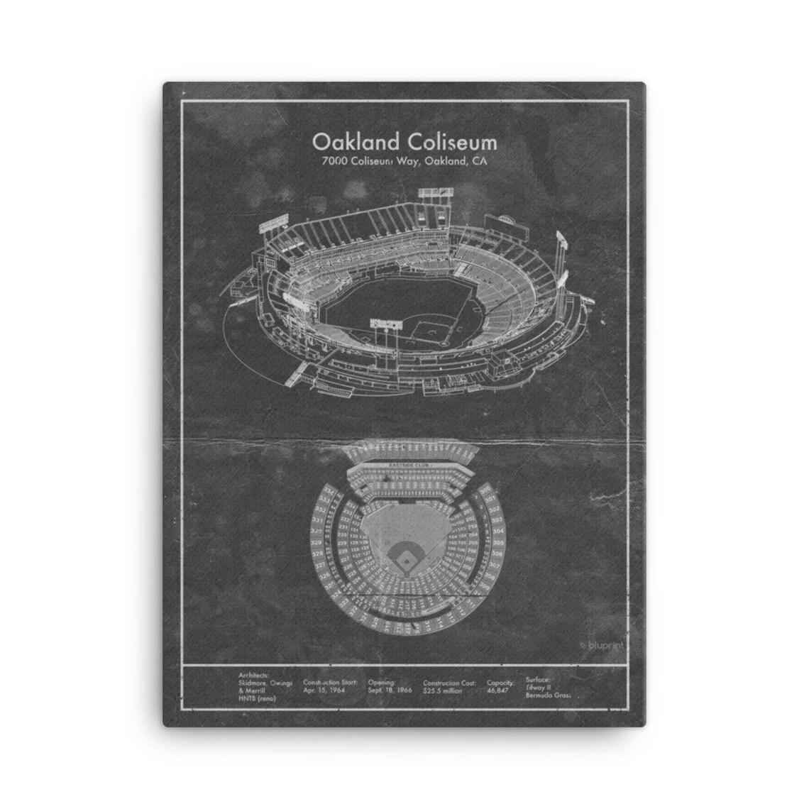 Oakland Coliseum Stadium Blueprint Vintage California | Etsy
