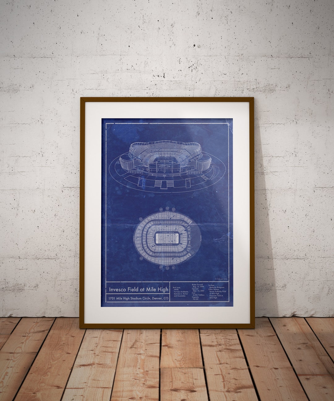Invesco Field at Mile High in Denver football art print. Bronco Stadium ...