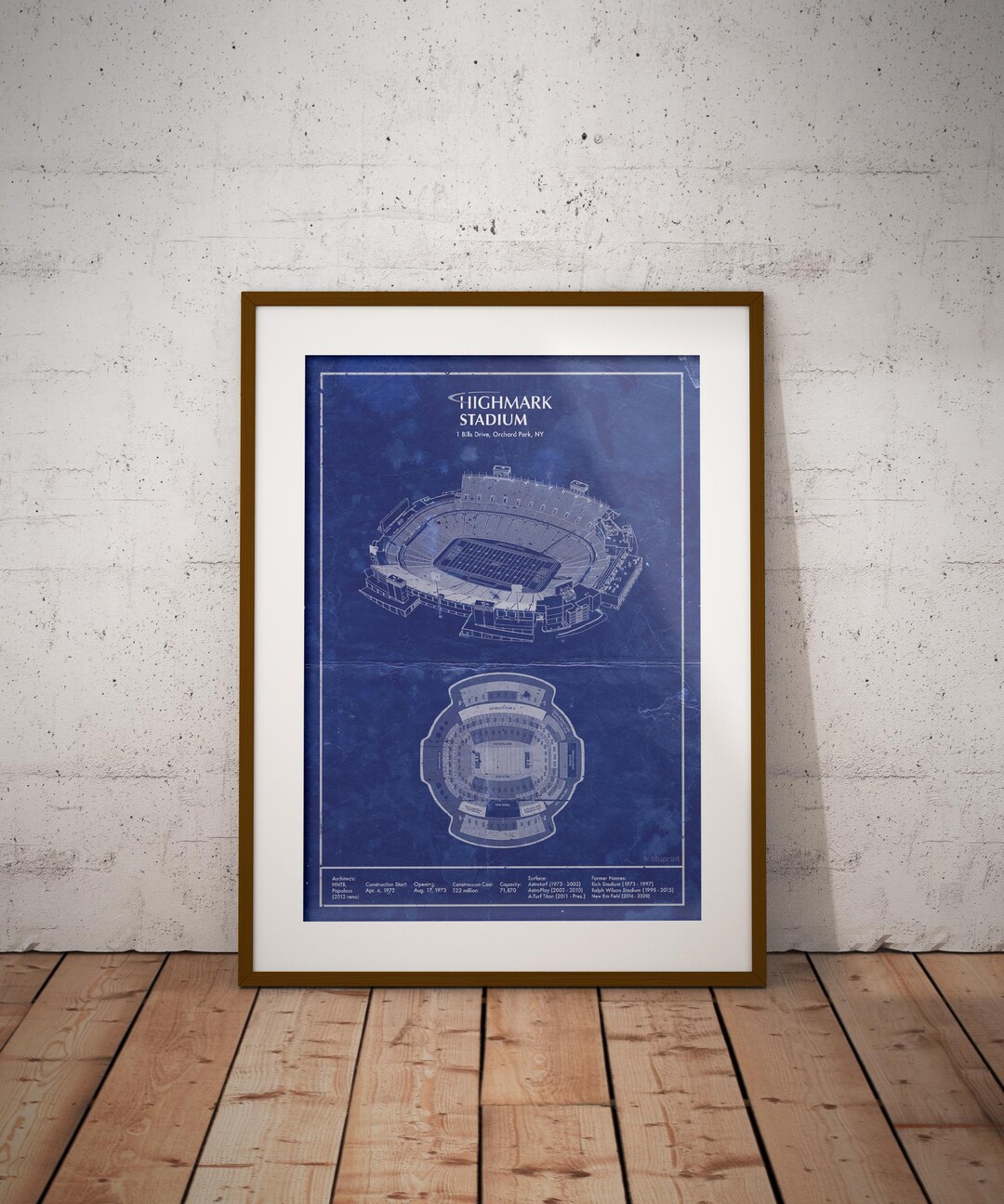 Buffalo Highmark Stadium Blueprint - Vintage Football Stadium Art Decor ...