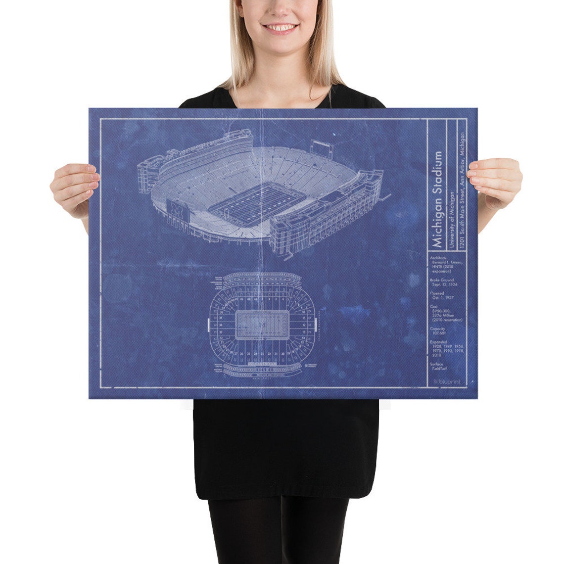 Michigan Stadium Blueprint Vintage College Football Print | Etsy