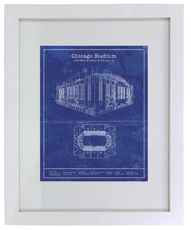 Chicago Stadium Blueprint Vintage Illinois Hockey Arena | Etsy