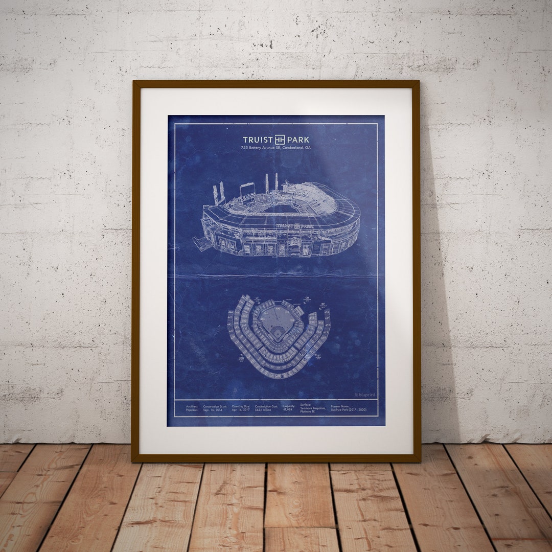 Atlanta Truist Park Blueprint: Sizes 5x7 to 24x36 Inch Prints and ...