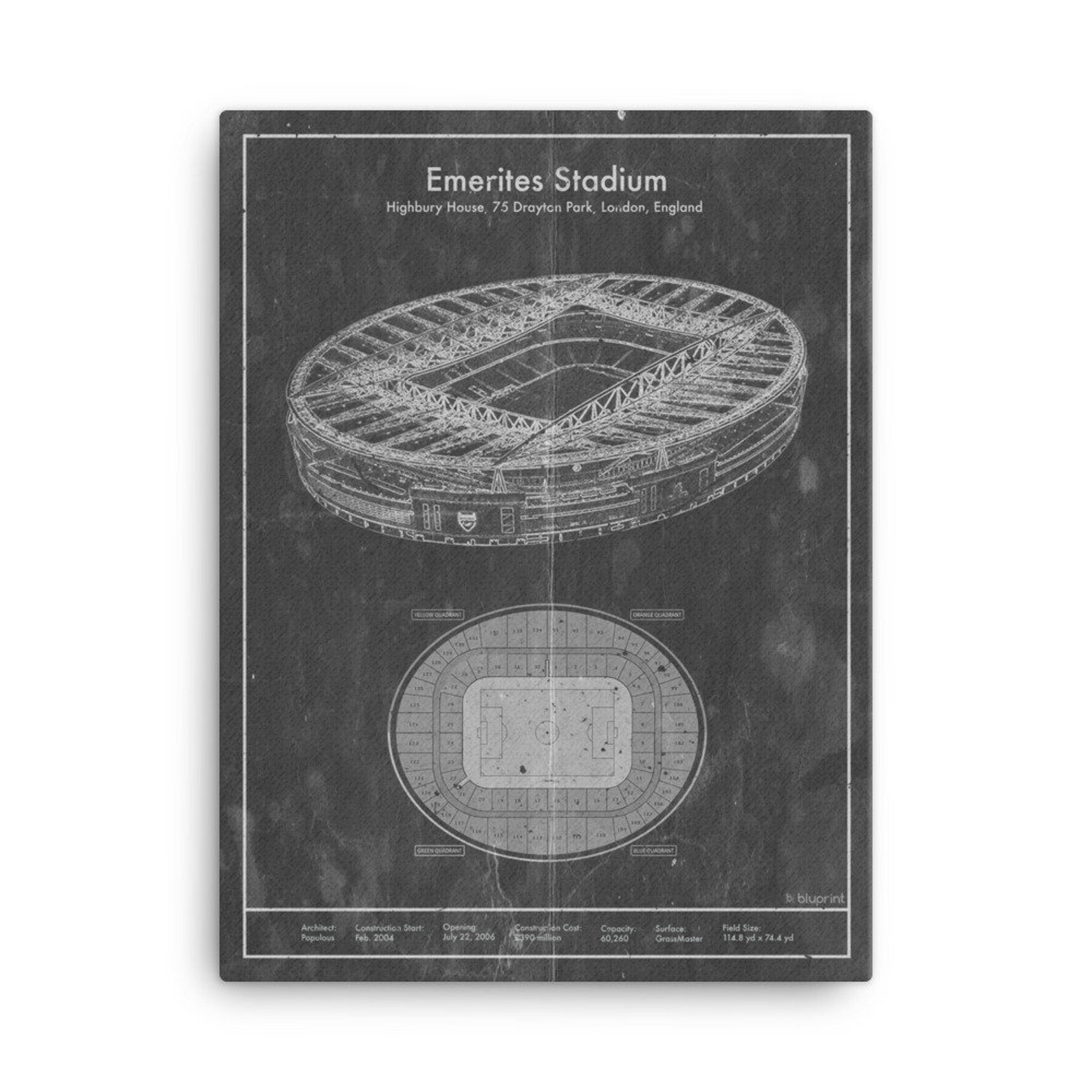 Arsenal Emirates Stadium Blueprint Art. Sizes 5x7 to 24x36 | Etsy