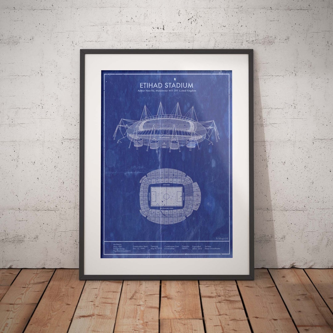 Manchester Etihad Stadium Blueprint: Sizes 5x7 to 24x36 Inch Prints and ...