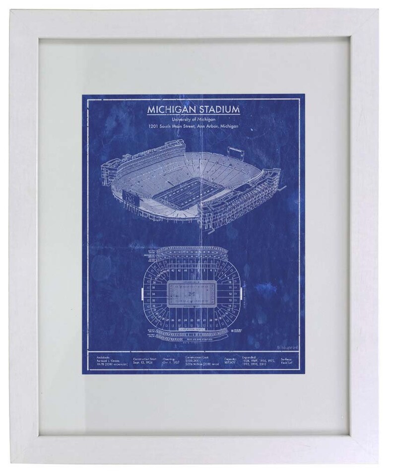 Michigan Stadium Blueprint Vintage College Football Print | Etsy