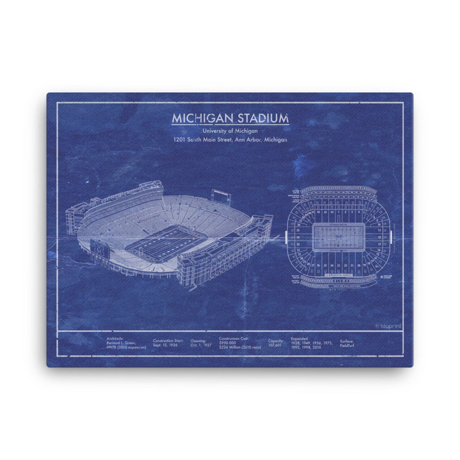 Michigan Stadium Blueprint Vintage College Football Print | Etsy