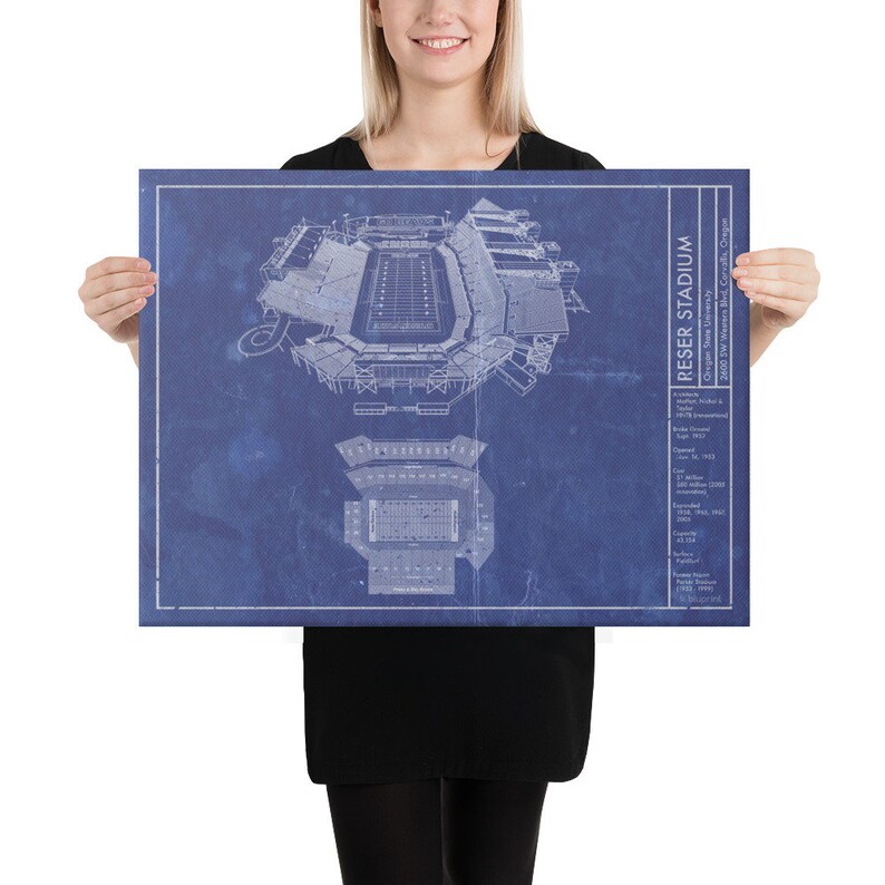 Oregon Reser Stadium vintage styled blueprint art. Sizes 5x7 | Etsy