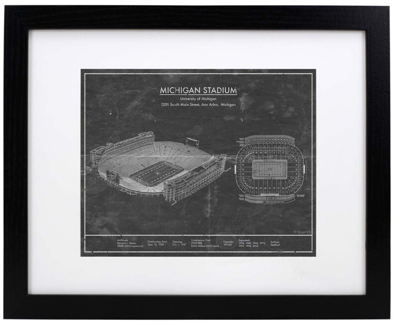 Michigan Stadium Blueprint Vintage College Football Print | Etsy