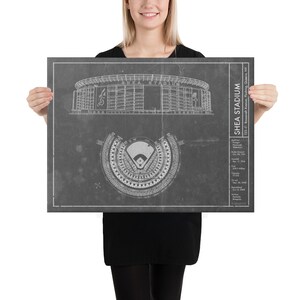 New York Shea Stadium vintage style blueprint art print. 5x7 | Etsy