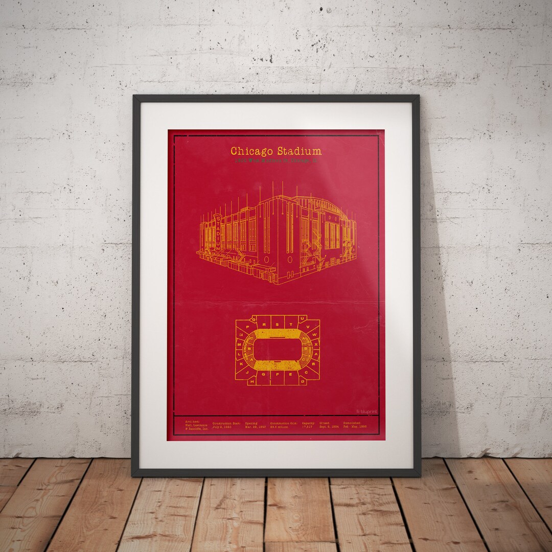 Chicago Stadium Blueprint - Vintage Illinois Hockey Arena Decor - Etsy