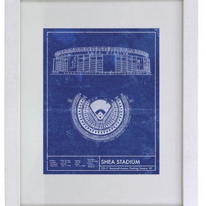 New York Shea Stadium vintage style blueprint art print. 5x7 | Etsy