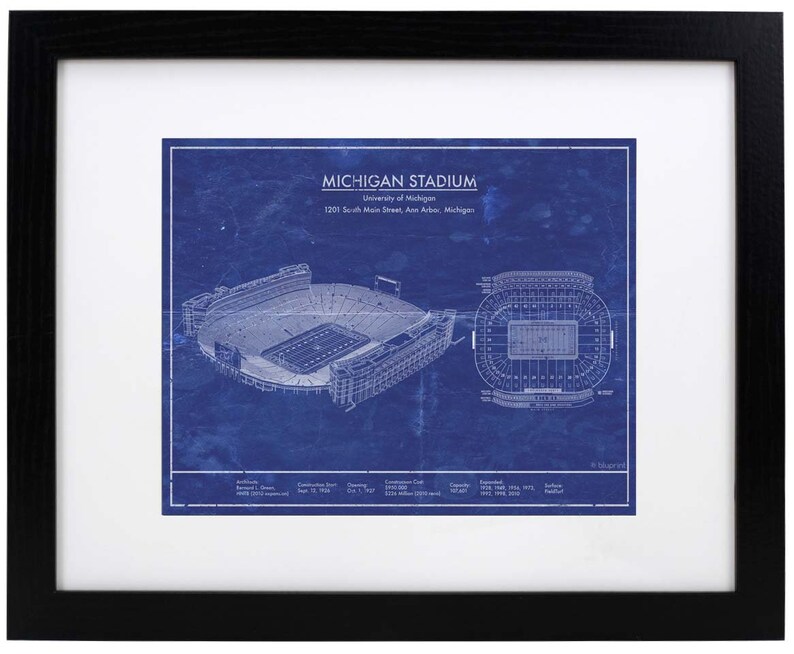 Michigan Stadium Blueprint Vintage College Football Print - Etsy