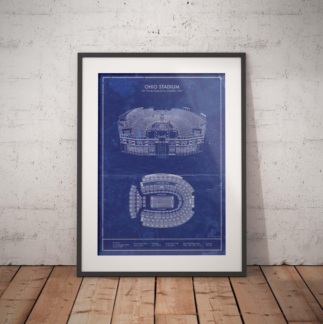 Ohio Football Stadium Blueprint - Vintage College Sports Print and ...