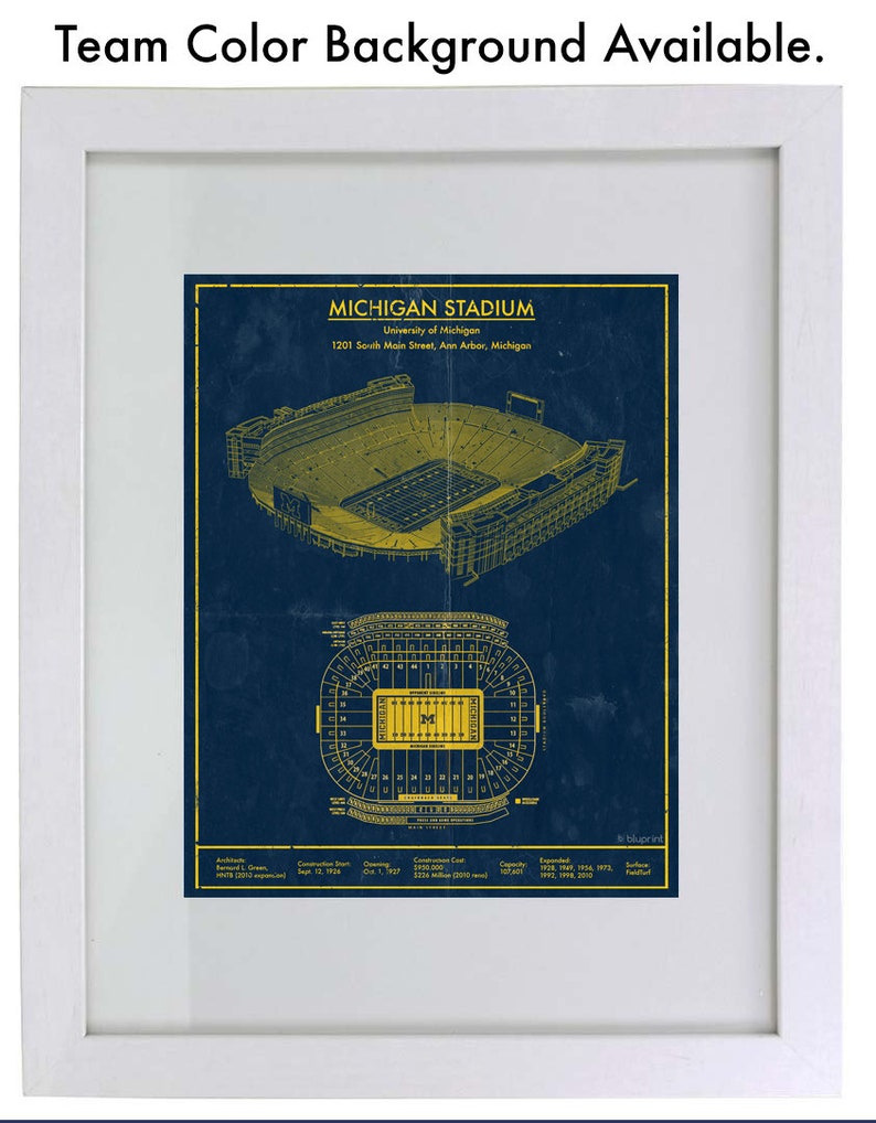 Michigan Stadium Blueprint Vintage College Football Print - Etsy