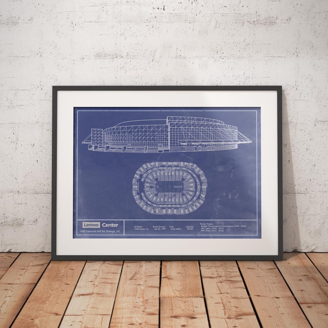 Carolina Lenovo Center Arena Blueprint Hockey Art. Sizes 5x7 to 24x36 ...